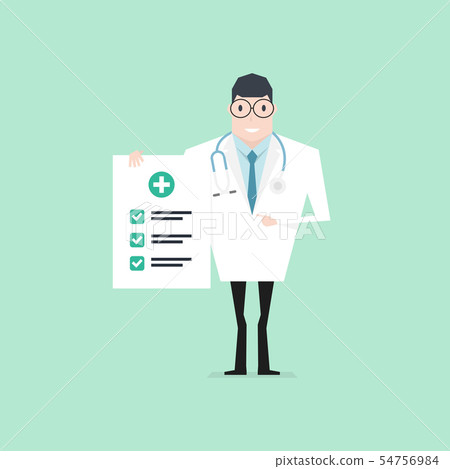 Doctor holding a check up paper and pointing. - Stock Illustration ...
