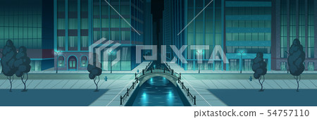 City night embankment cartoon vector background - Stock Illustration ...