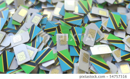 Many SIM cards with flag of Tanzania. Tanzanian... - Stock Illustration ...