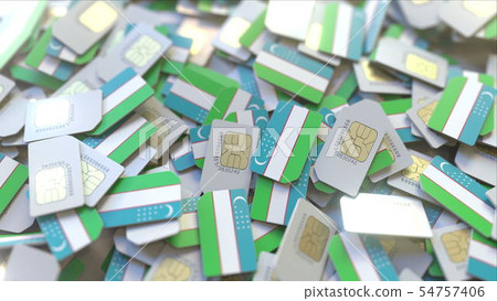 Many SIM cards with flag of Uzbekistan. Uzbek... - Stock Illustration ...