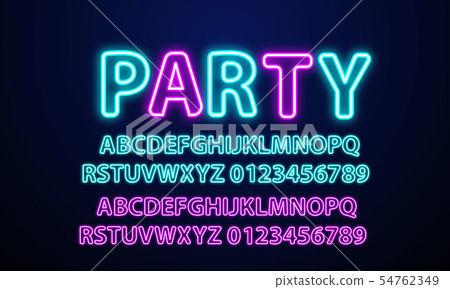 Neon light alphabet party neon font. - Stock Illustration [54762349 ...