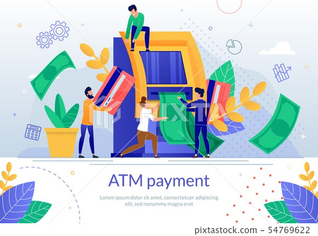 Bank ATM Payment Service Flat Vector Banner Poster - Stock Illustration ...
