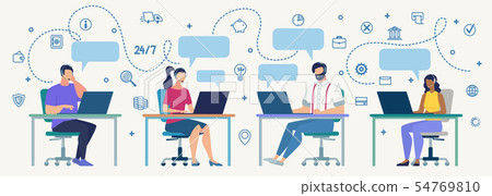 Call Center Operators at Work Flat Vector Concept - Stock Illustration ...