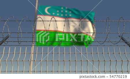National flag of Uzbekistan behind barbed wire... - Stock Illustration ...
