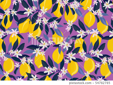 Lemon fruits seamless pattern with flowers and - Stock Illustration ...