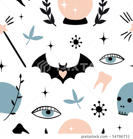 Vector witch magic seamless pattern - Stock Illustration [54786731] - PIXTA