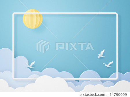 Paper Craft-Sky-Clouds-Birds-Frames - Stock Illustration [54790099] - PIXTA