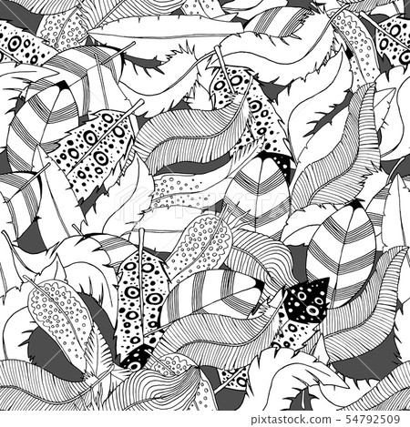 Ink hand drawn feathers seamless pattern... - Stock Illustration ...
