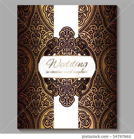 Wedding invitation card with gold shiny eastern - Stock Illustration ...