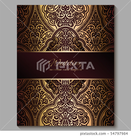 Wedding invitation card with gold shiny eastern - Stock Illustration ...