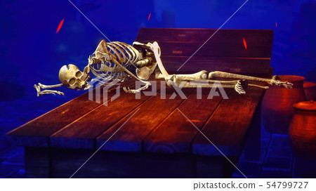 Human skeleton in medieval dungeon 3d rendering - Stock Illustration ...