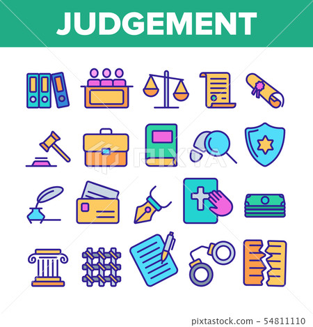 Judgement, Court Process Vector Color Line... - Stock Illustration ...