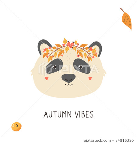 Cute panda in autumn wreath on white background - Stock Illustration ...