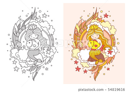 Mermaid with big golden fish. - Stock Illustration [54819616] - PIXTA