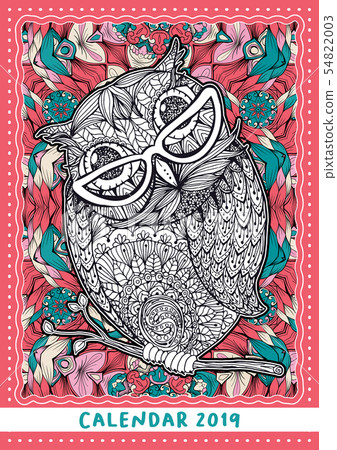2019 Cover for Christmas Calendar with Owl Bird - Stock Illustration ...