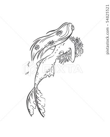 mermaid with sunflowers flowers bouquet - Stock Illustration [54825521 ...