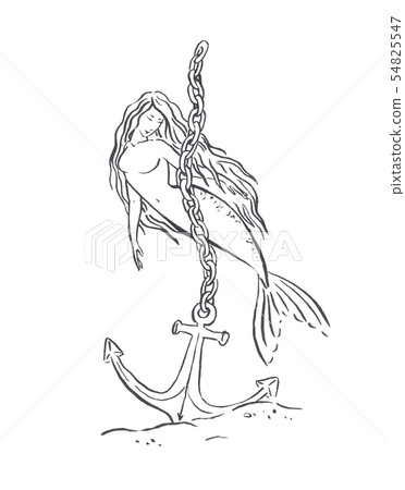 Mermaid with anchor - Stock Illustration [54825547] - PIXTA