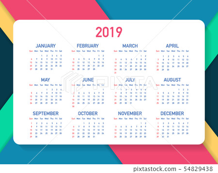 Calendar 2019, Week starts from Sunday, business - Stock Illustration ...