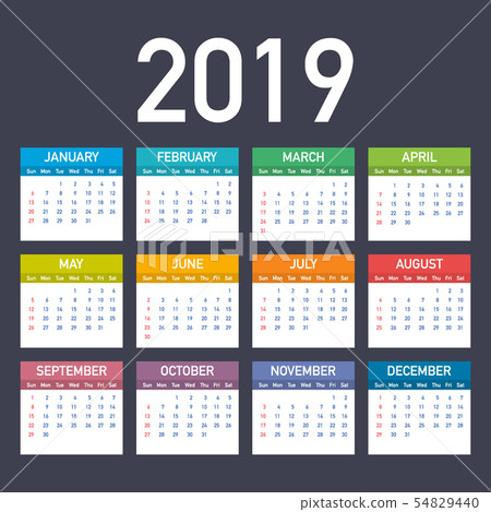 Calendar 2019, Week starts from Sunday, business - Stock Illustration ...