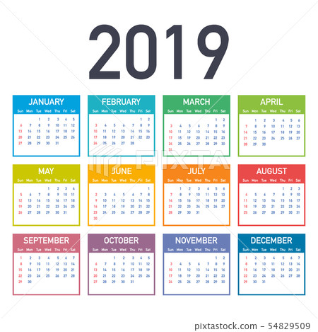 Calendar 2019, Week starts from Sunday, business - Stock Illustration ...