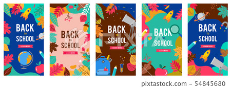 Back to school set of banners with leaves, pen,... - Stock Illustration ...