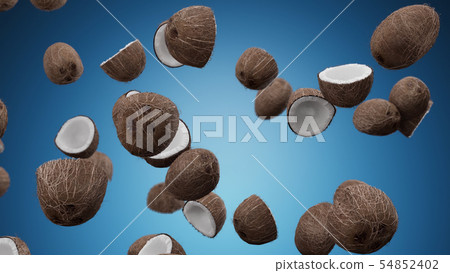 3D Render Falling coconuts on a blue background - Stock Illustration ...