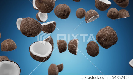 3D Render Falling coconuts on a blue background - Stock Illustration ...