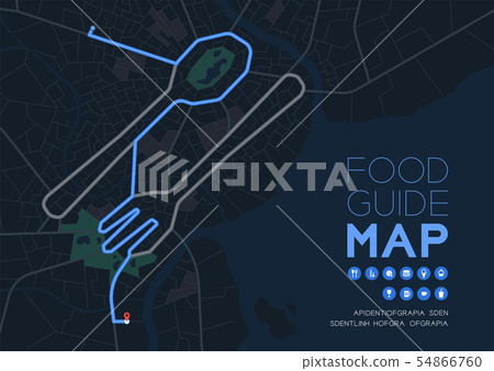 Food guide direction map travel with icon concept, - Stock Illustration ...