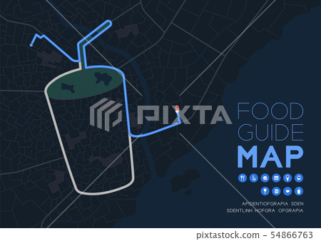 Food guide direction map travel with icon concept, - Stock Illustration ...