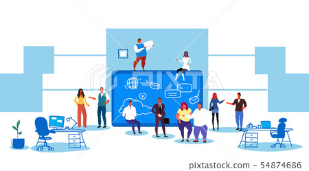 businesspeople group using laptop social media... - Stock Illustration ...