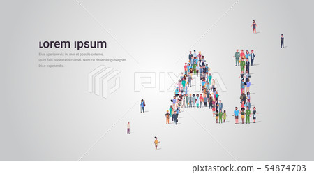 people crowd gathering in AI shape artificial... - Stock Illustration ...