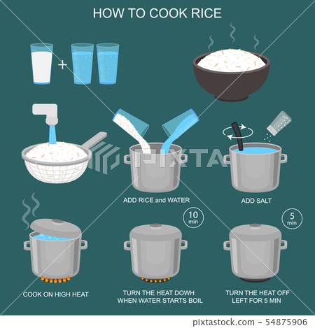 How to Cook Rice Instruction Card. Vector - Stock Illustration ...