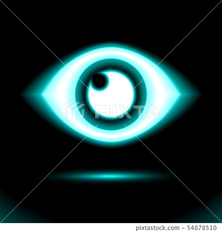 Blue Neon eye icon. Lamp, sign button light - Stock Illustration ...