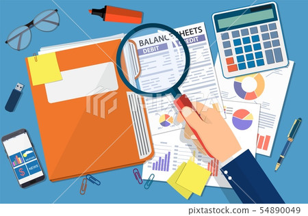 Clipboard with balance sheet and pen. - Stock Illustration [54890049 ...