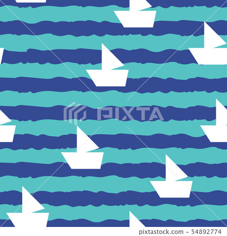 blue waves and ship - Stock Illustration [54892774] - PIXTA