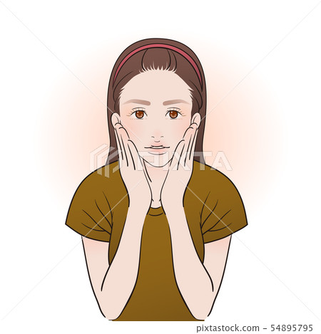 Woman holding a cheek Brown - Stock Illustration [54895795] - PIXTA