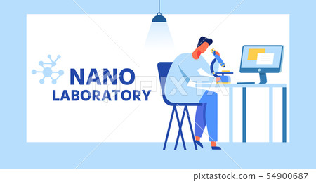 Nano Laboratory Cartoon Ad Banner with Flat Frame - Stock Illustration ...