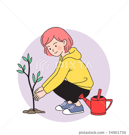 Cute girl plant tree-插圖素材 [54901730] - PIXTA圖庫