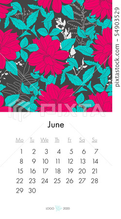 Floral calendar June 2020 with fashion print - Stock Illustration ...
