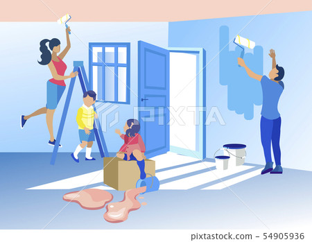 Family and Home Renovation Cartoon Illustration - Stock Illustration ...