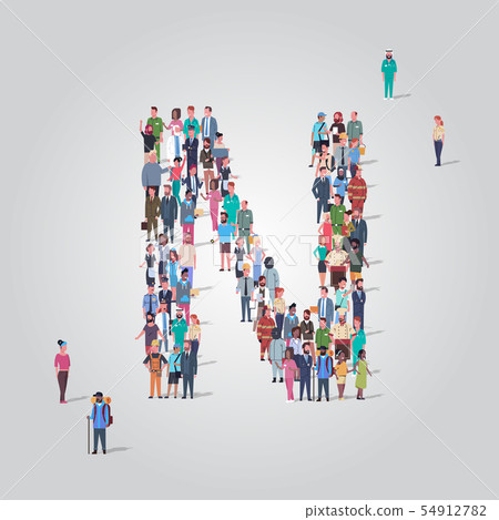 big people crowd gathering in shape letter N... - Stock Illustration ...