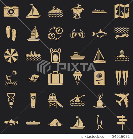 Water activity icons set, simple style - Stock Illustration [54916021 ...