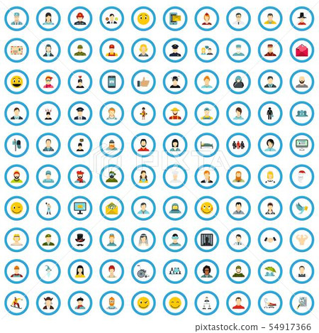 100 kin icons set, flat style - Stock Illustration [54917366] - PIXTA