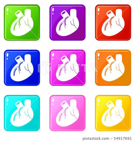 Heart organ icons set 9 color collection - Stock Illustration [54917691 ...