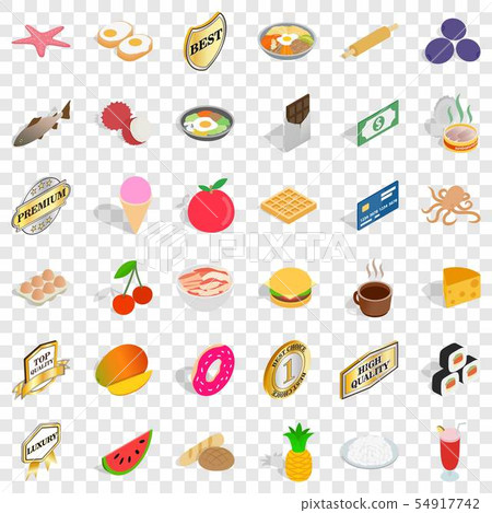 Different food icons set, isometric style - Stock Illustration ...