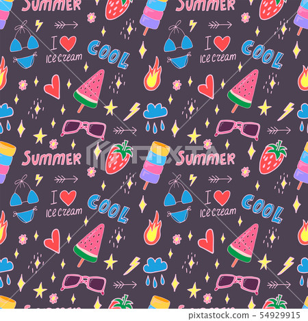 Summer pop art seamless pattern - Stock Illustration [54929915] - PIXTA