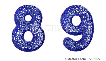 Number set 8, 9 made of blue plastic 3d rendering - Stock Illustration ...