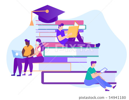Distance Learning. Study Literature Independently. - Stock Illustration ...