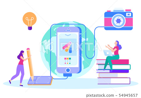 Distance Learning Photo Processing. E-Learning. - Stock Illustration ...