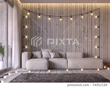 Cottage style living room 3d render - Stock Illustration [54952184] - PIXTA